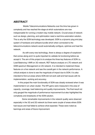 SON (Self Organizing Networks) An analysis of its benefits in the ...