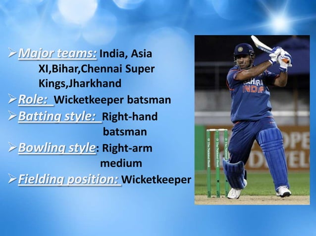 M.S.Dhoni | PPTX | Cricket | Sports