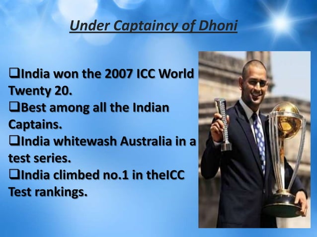 M.S.Dhoni | PPTX | Cricket | Sports