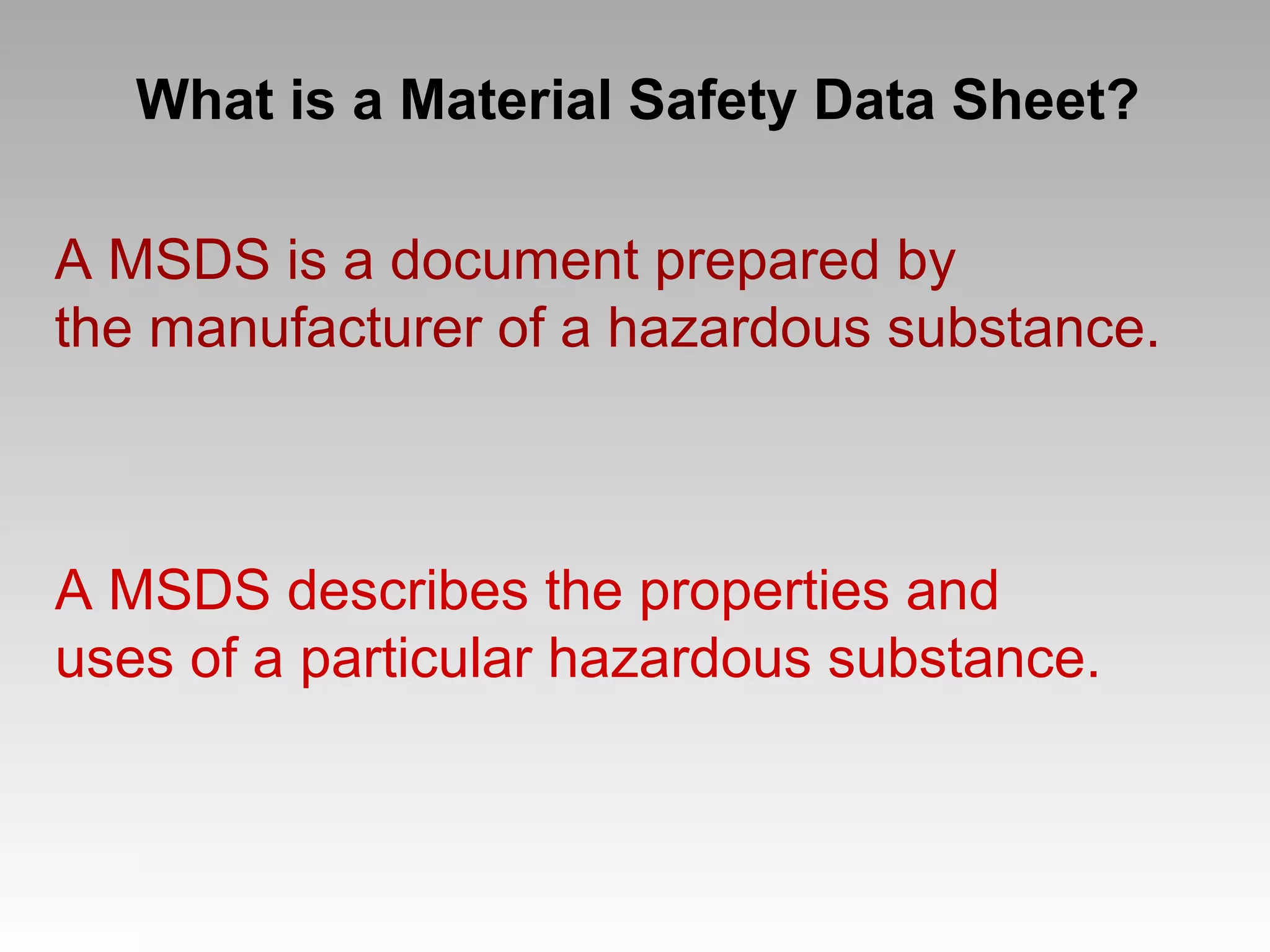 Material Safety Data Sheets | PPT