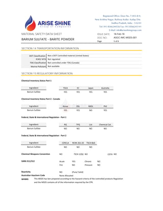 Barite MSDS - ASGC-IMC-MSDS-001 | PDF