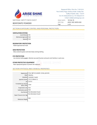 Bentonite MSDS ASGC-IMC-MSDS-002 | PDF