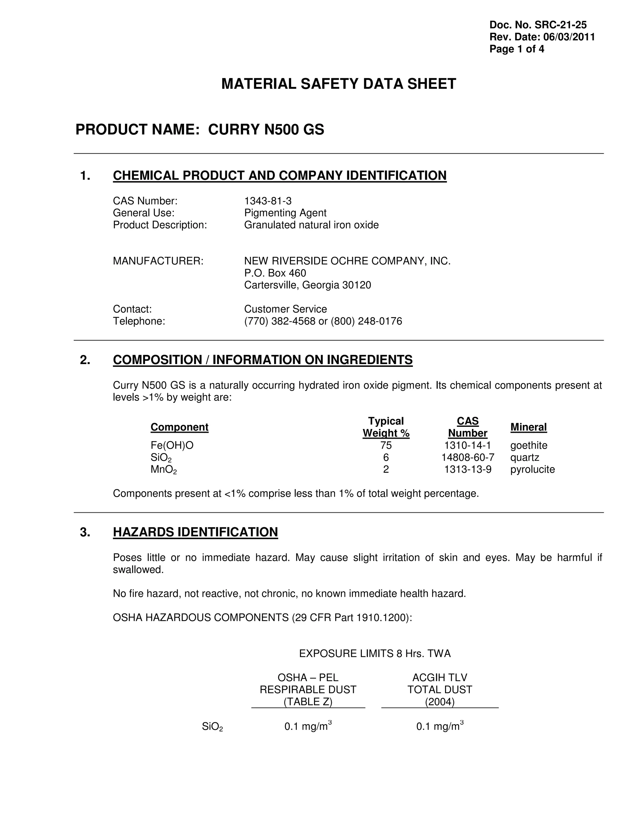NROchre: MSDS - Curry N500 GS | PDF