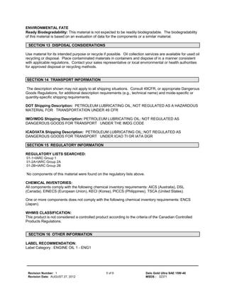 Msds delo gold ultra sae 15 w-40 | PDF