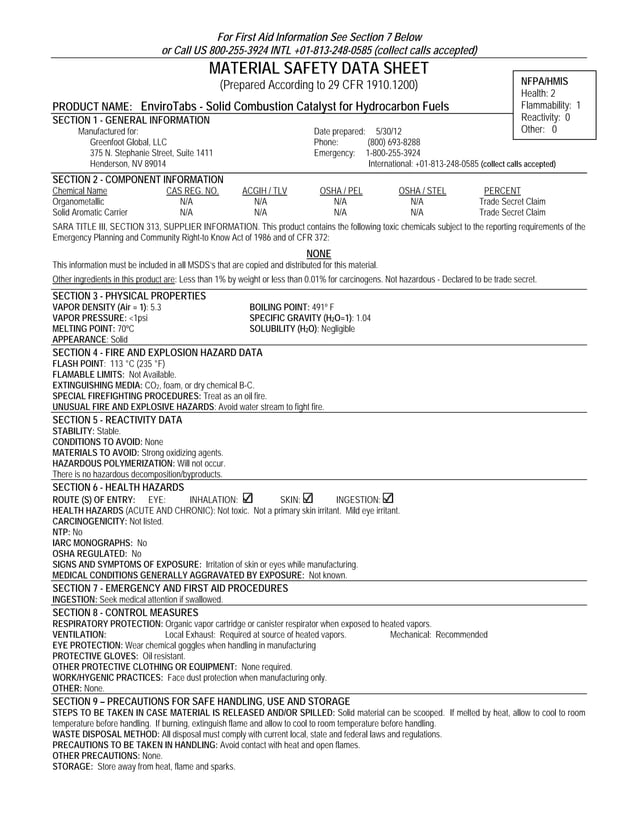 EnviroTabs Safety data | PDF
