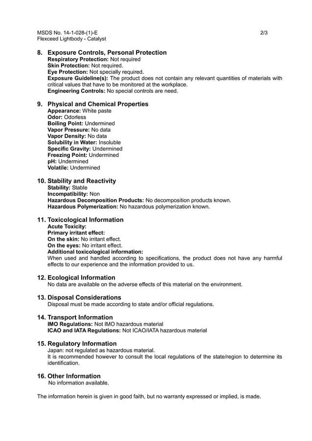 MSDS FLEXCEED Light Body Catalyst - Dental Impression Material | PDF ...