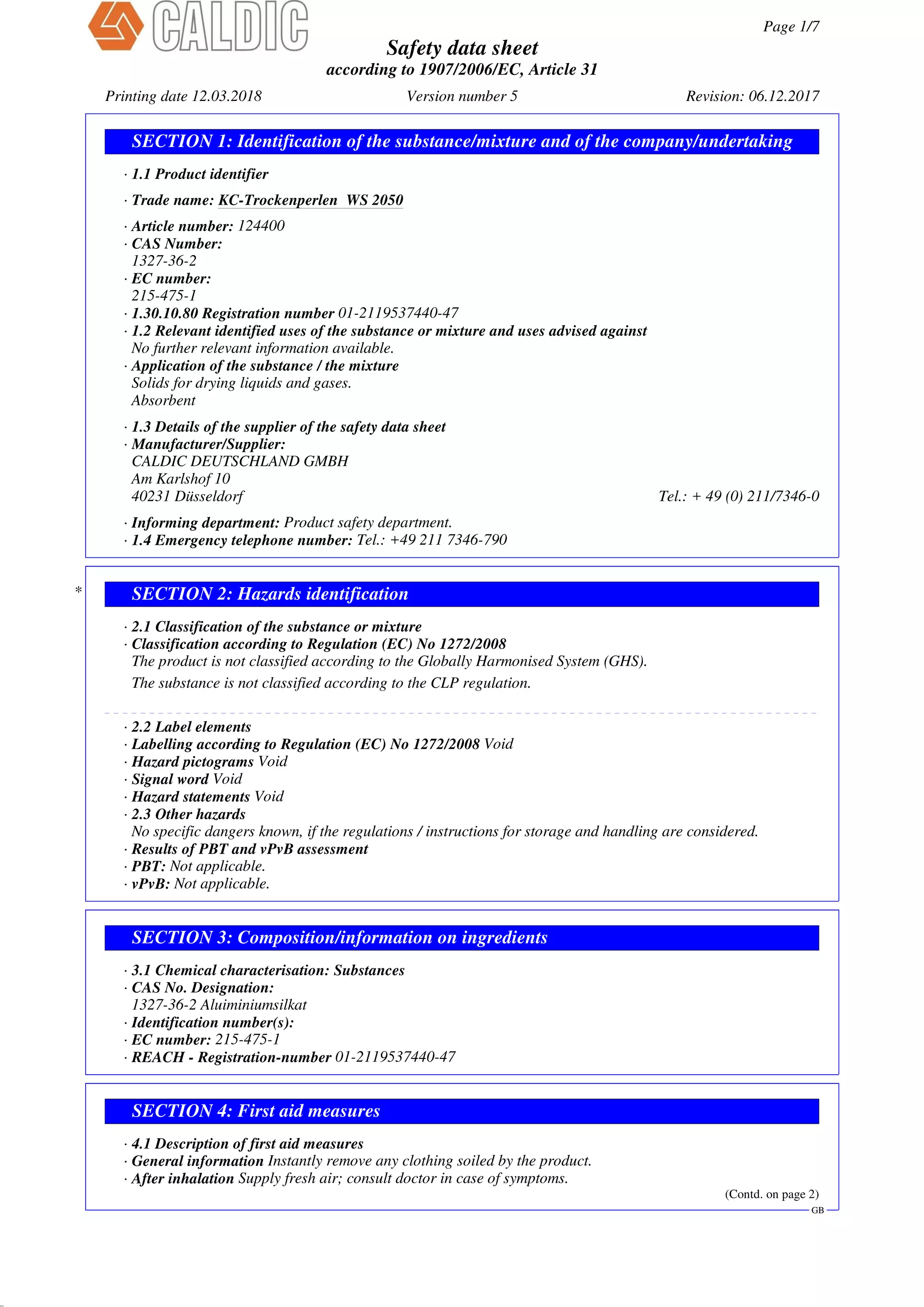 Msds kc desiccant granules ws-eng 147-24357 | PDF