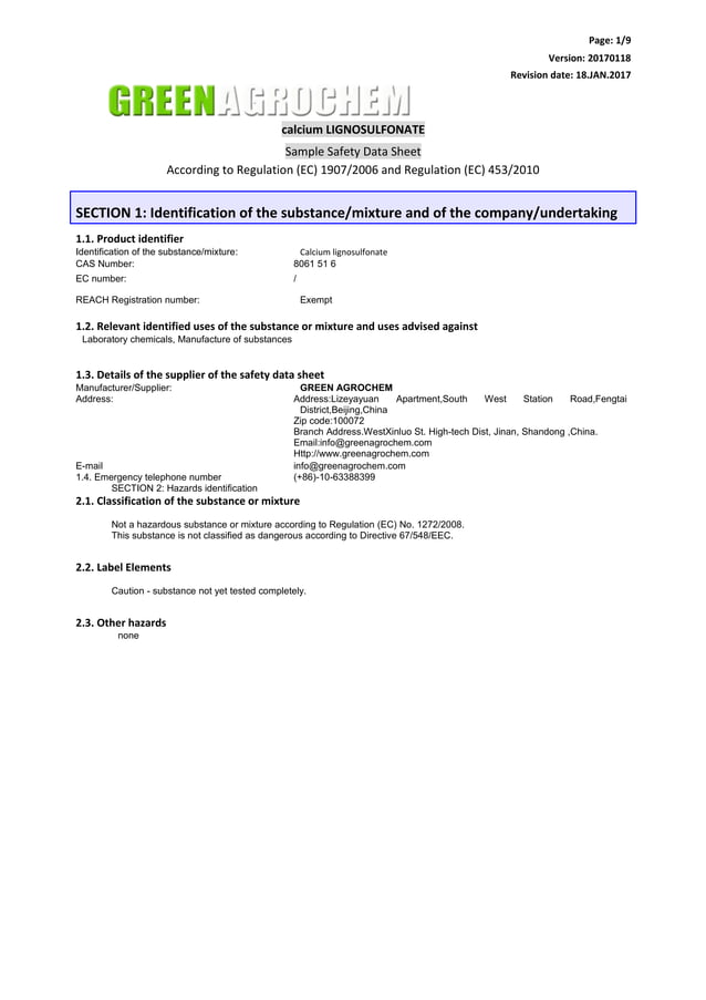Msds magnesium lignosulfonate | PDF