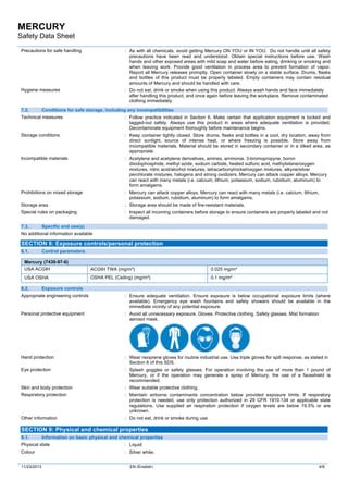 MSDS Silvery White Liquid Mercury Hg | PDF
