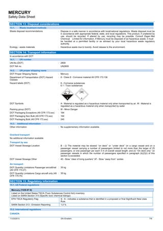 MSDS Silvery White Liquid Mercury Hg | PDF