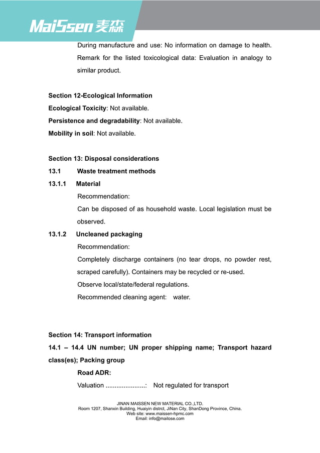 MSDS of redispersible polymer powder | PDF