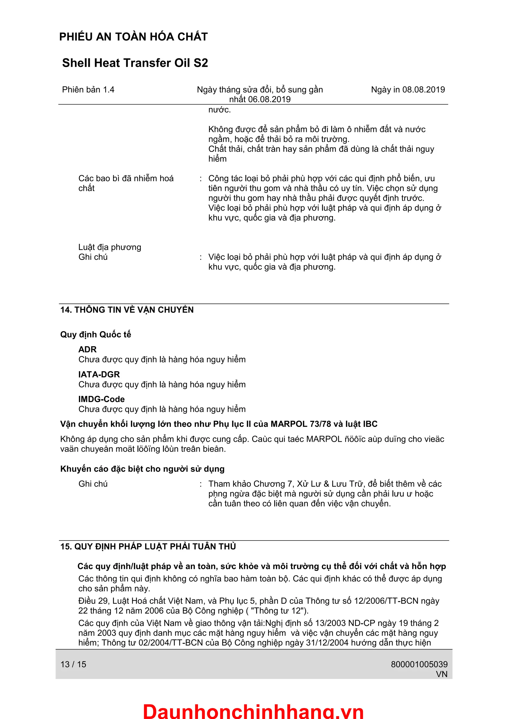 Msds Dầu Truyền Nhiệt Shell Heat Transfer Oil S2 | PDF