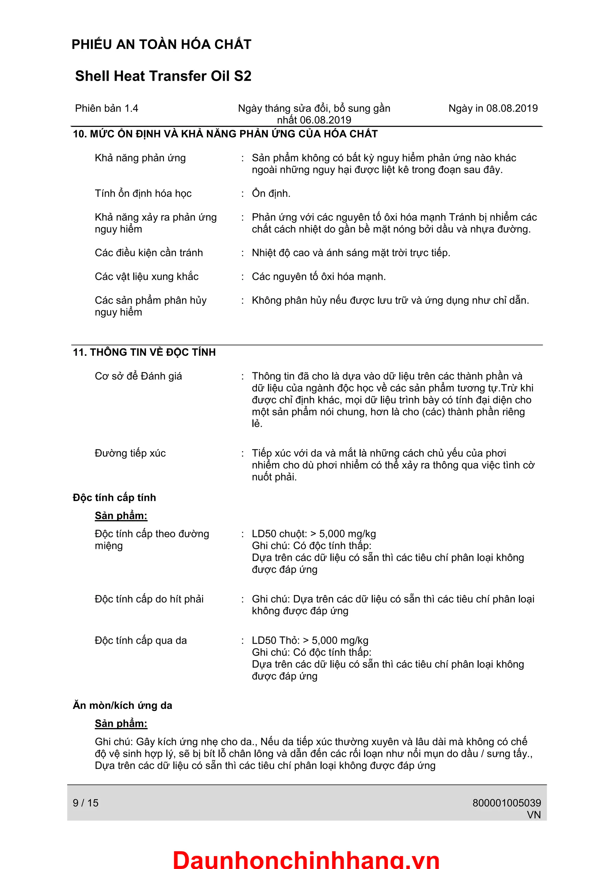 Msds Dầu Truyền Nhiệt Shell Heat Transfer Oil S2 | PDF