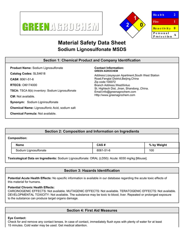 Msds soidum lignosulfonate | PDF