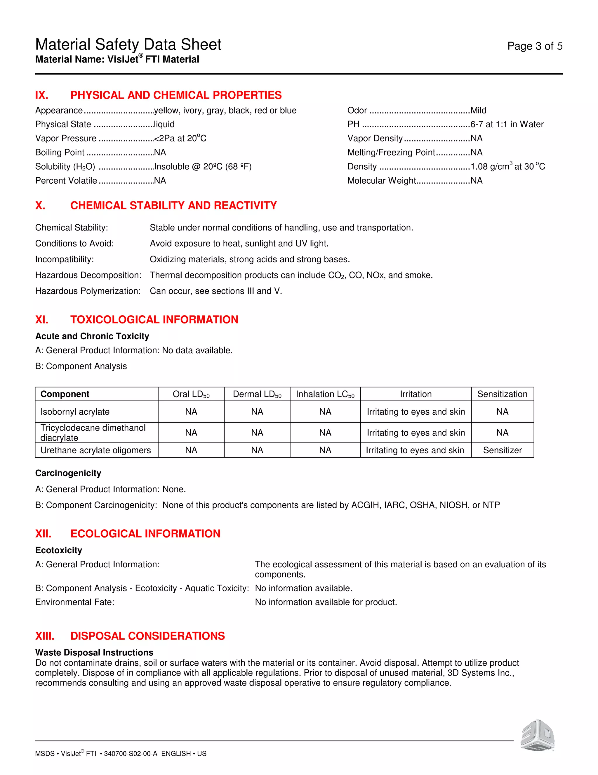 MSDS for the VisiJet FTI | PDF