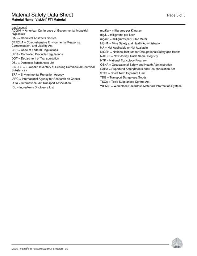 MSDS for the VisiJet FTI | PDF