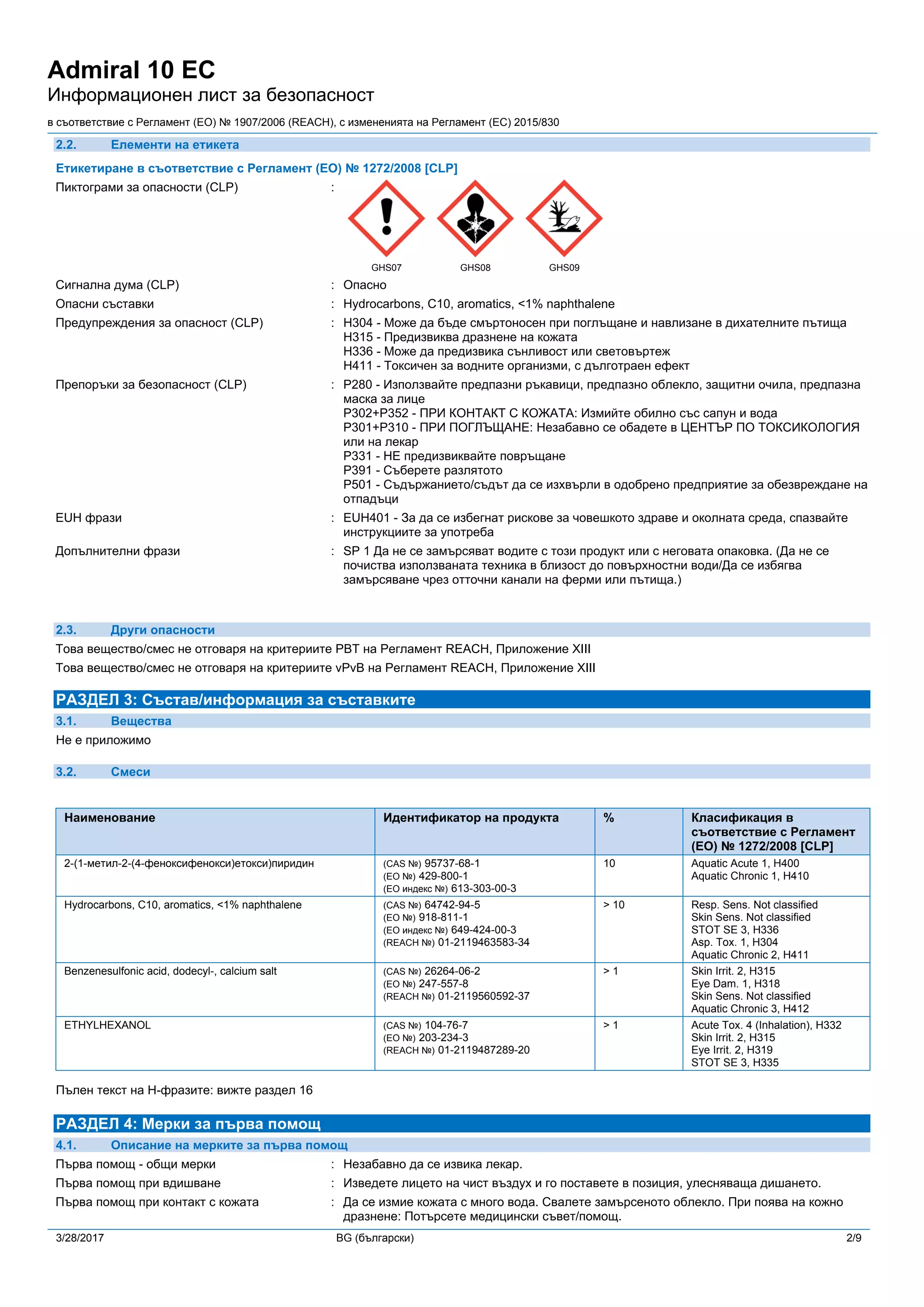 Msds 0027 ppp admiral 10 ec bg | PDF