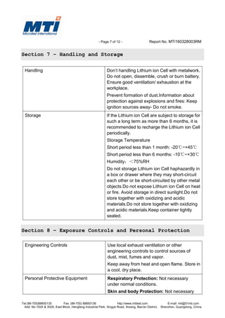 MSDS 18650 Lithium Ion Cell Battery Product Safety Document | PDF