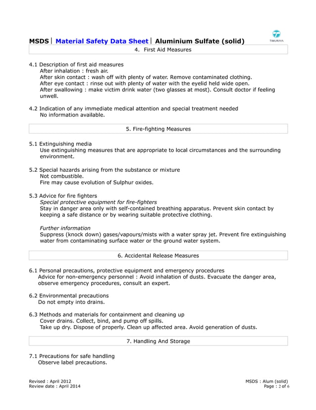 msds Aluminum_Sulphate_Solid.pdf | First Aid | Injuries