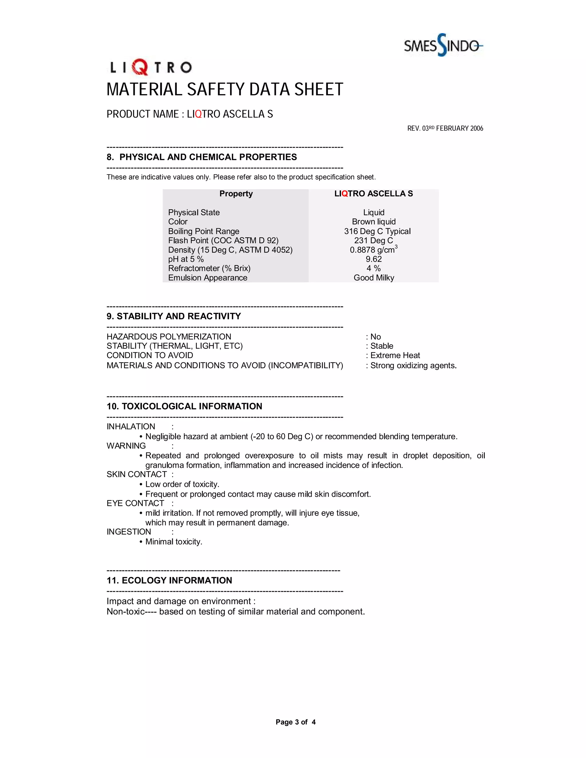 Ascella S (Material Safety Data Sheet) | PDF