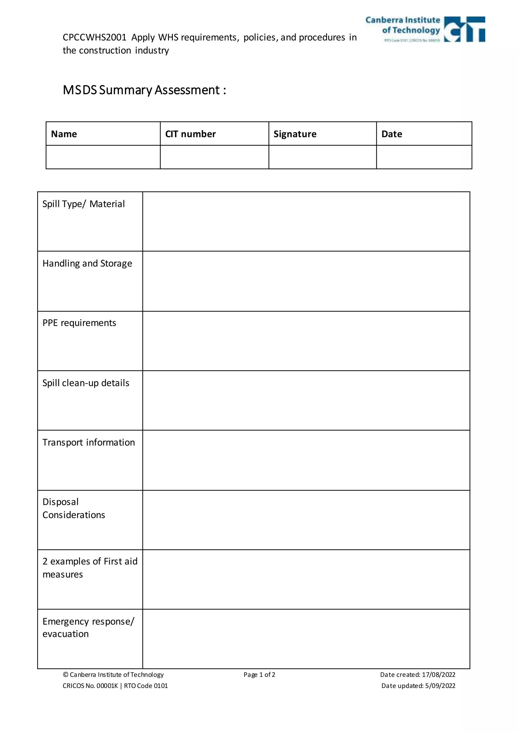 MSDS Summary Assessment.docx