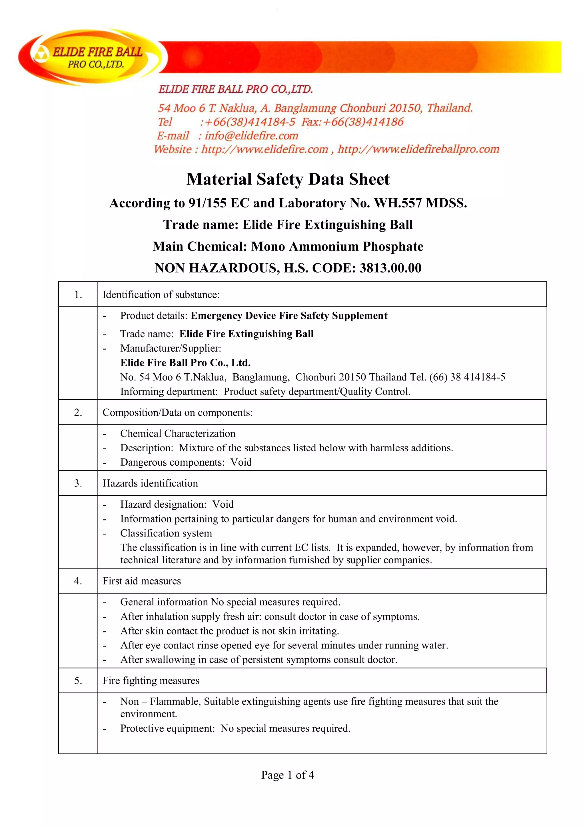 Msds elide fire ball | PDF