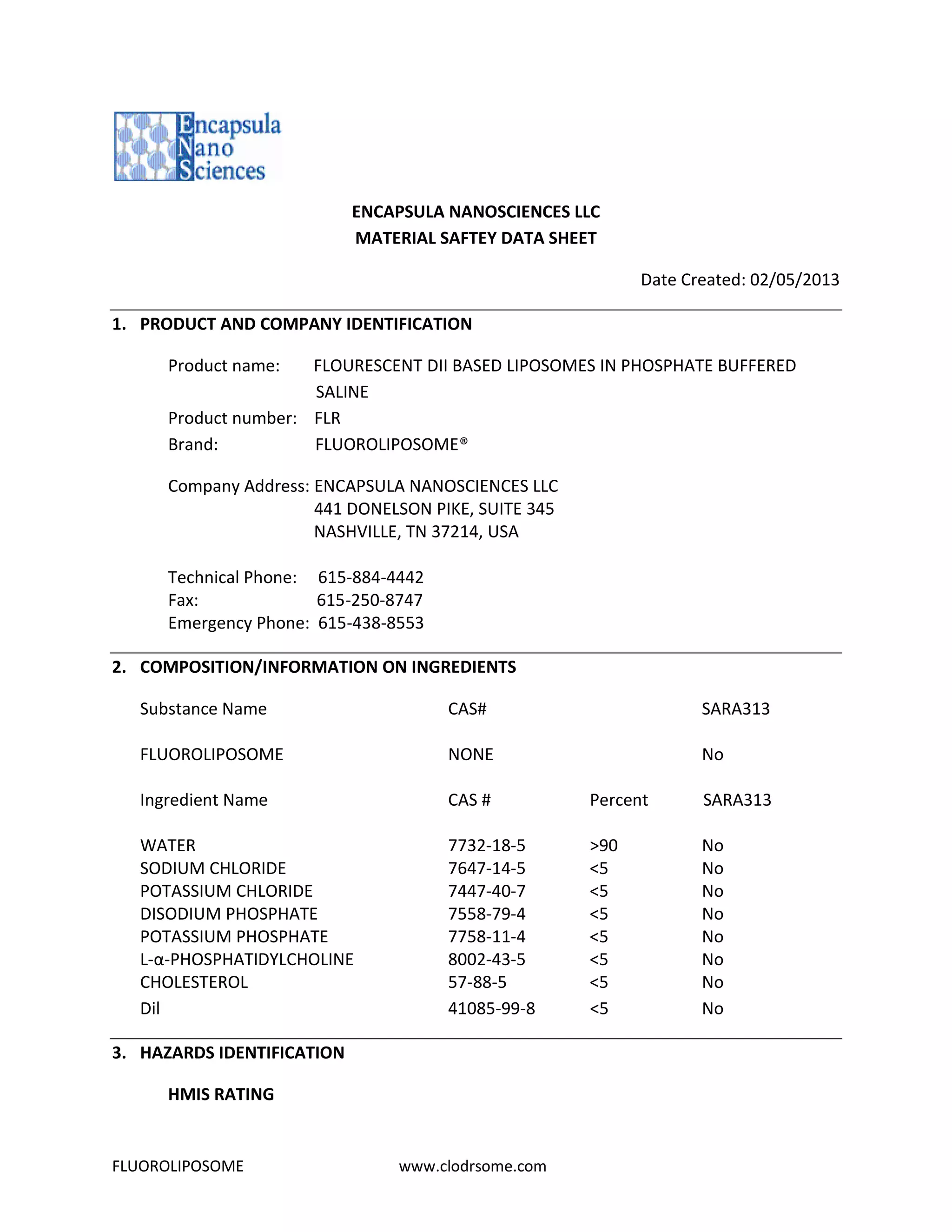 MSDS Fluoroliposome-Clodronate Liposome Fluorescent Control | PDF