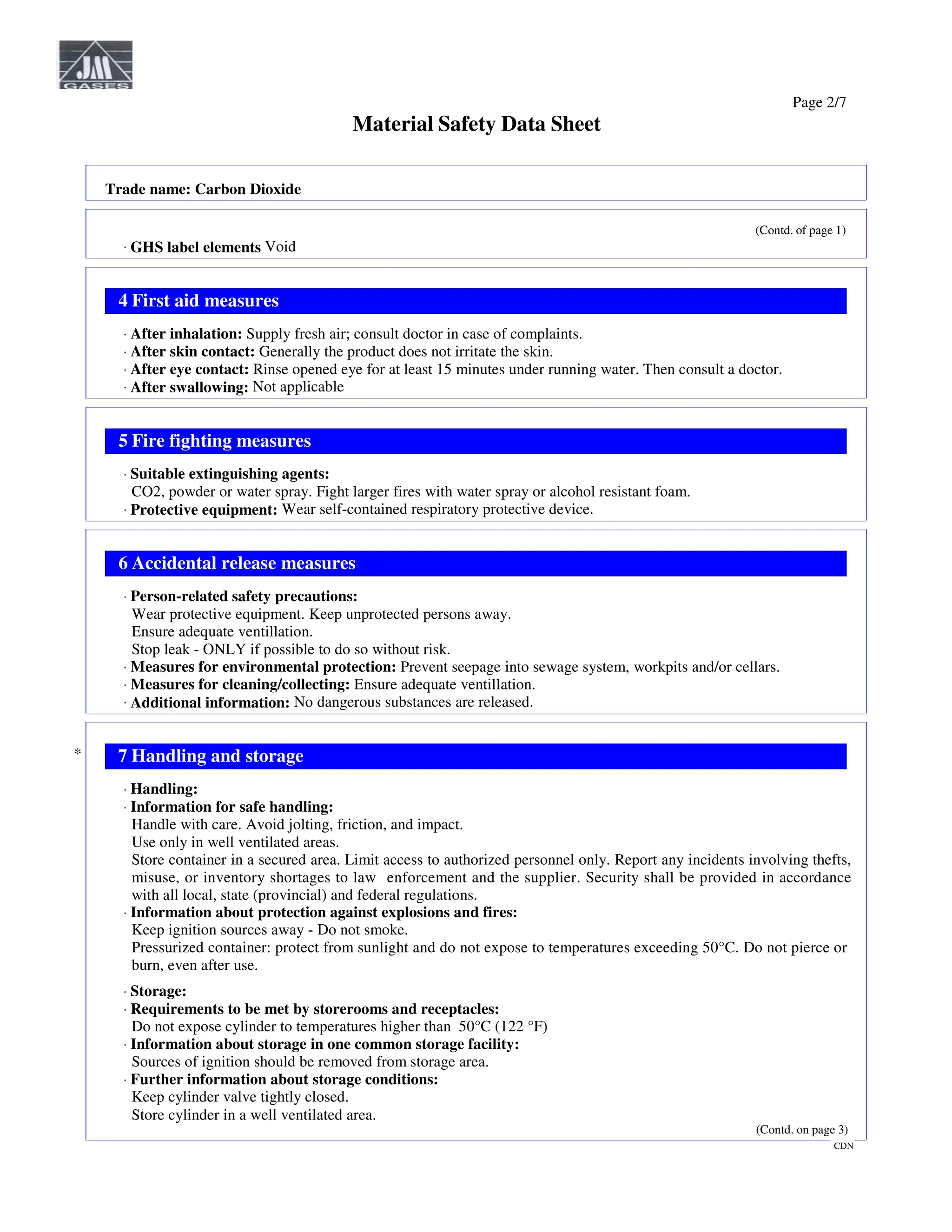 MSDS OF CARBON DIOXIDE GAS, SAFETY PRECAUTION WHILE HANDLING CO2 | PDF