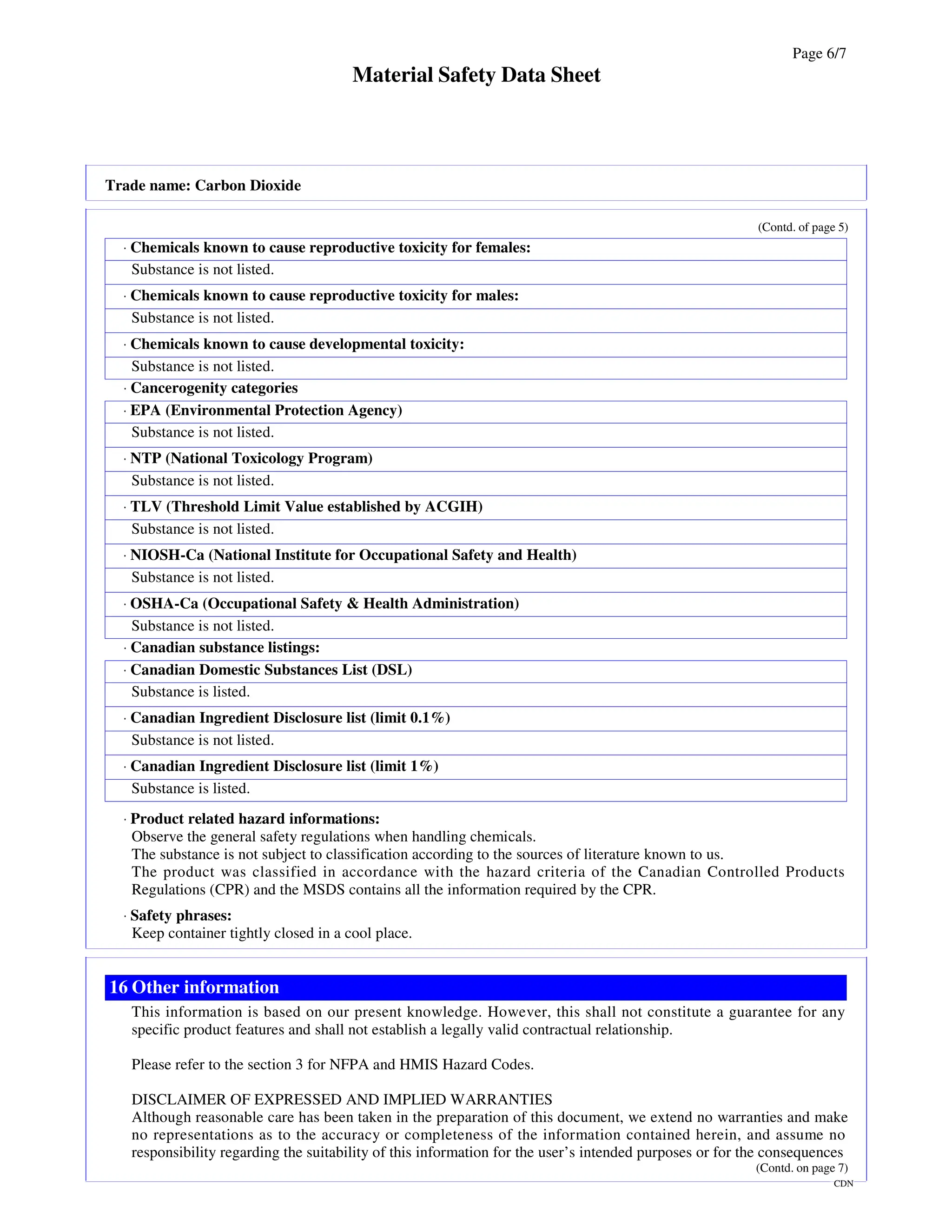 MSDS OF CARBON DIOXIDE GAS, SAFETY PRECAUTION WHILE HANDLING CO2 | PDF