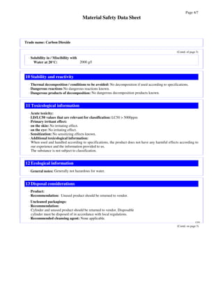 MSDS OF CARBON DIOXIDE GAS, SAFETY PRECAUTION WHILE HANDLING CO2 | PDF