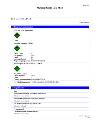 MSDS OF CARBON DIOXIDE GAS, SAFETY PRECAUTION WHILE HANDLING CO2 | PDF