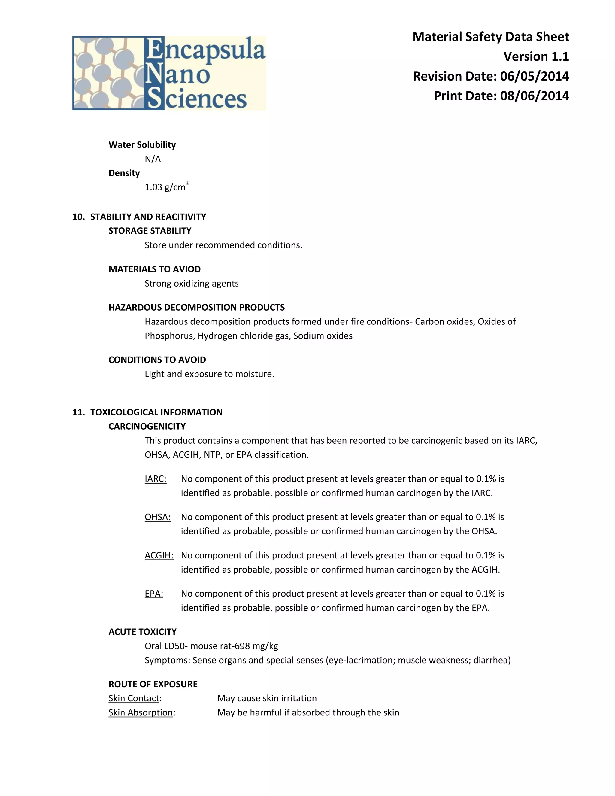 MSDS for PEGylated liposomal Doxorubicin containing NHS reactive lipid ...