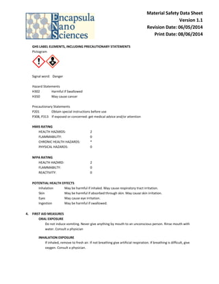 MSDS for PEGylated liposomal Doxorubicin containing NHS reactive lipid ...