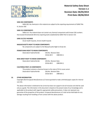 MSDS for PEGylated liposomal Doxorubicin containing NHS reactive lipid ...