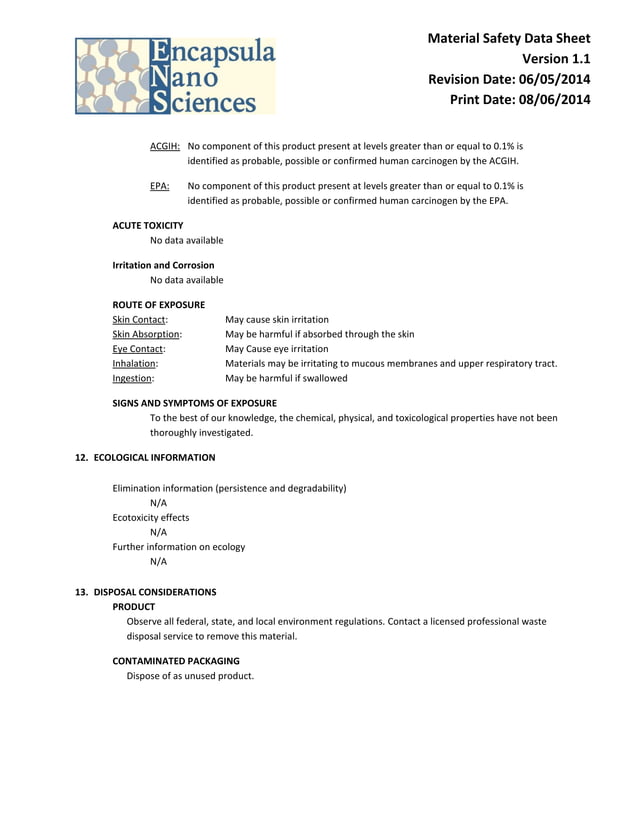 MSDS for PEGylated control liposomes containing Amine lipid for ...