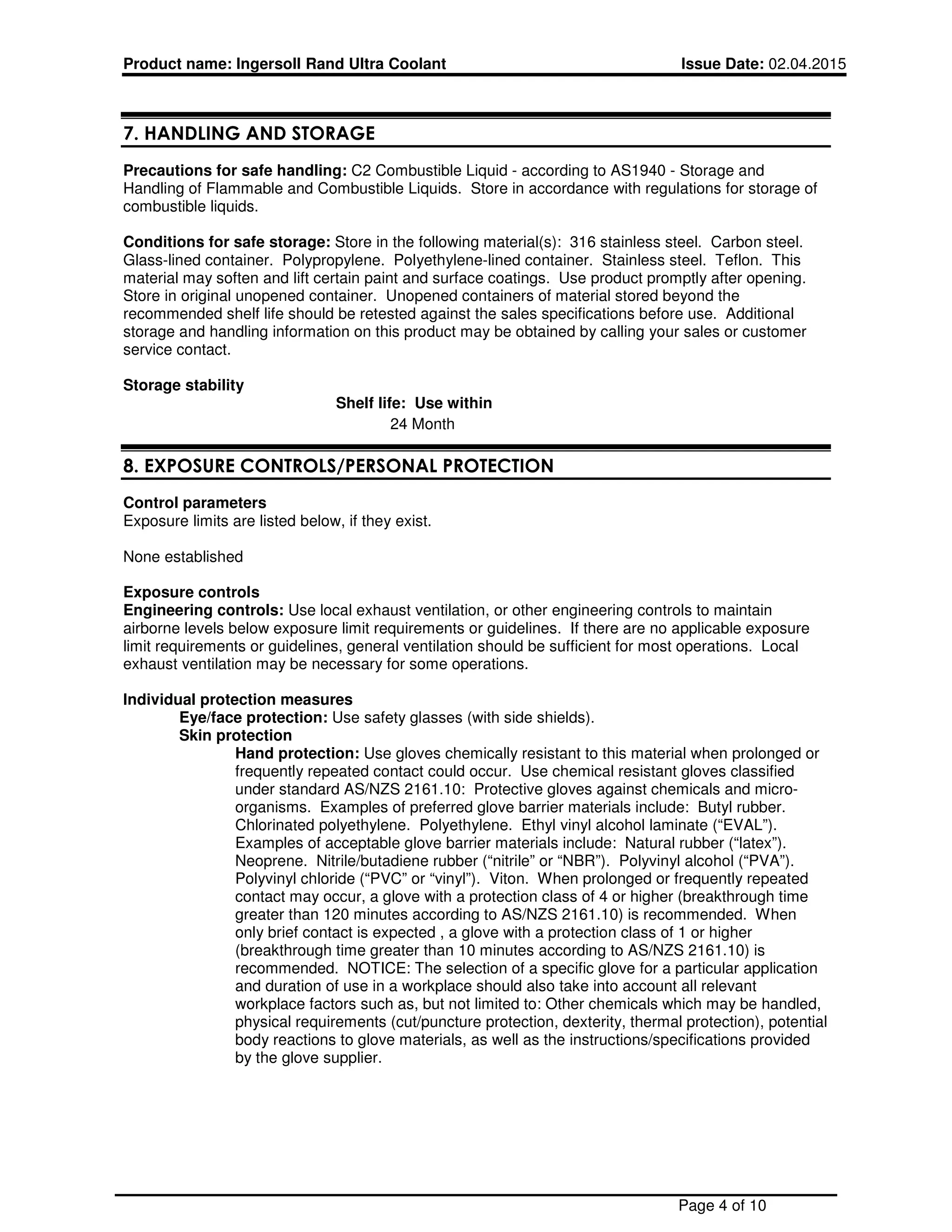 Msds ingersoll rand ultra coolant | PDF