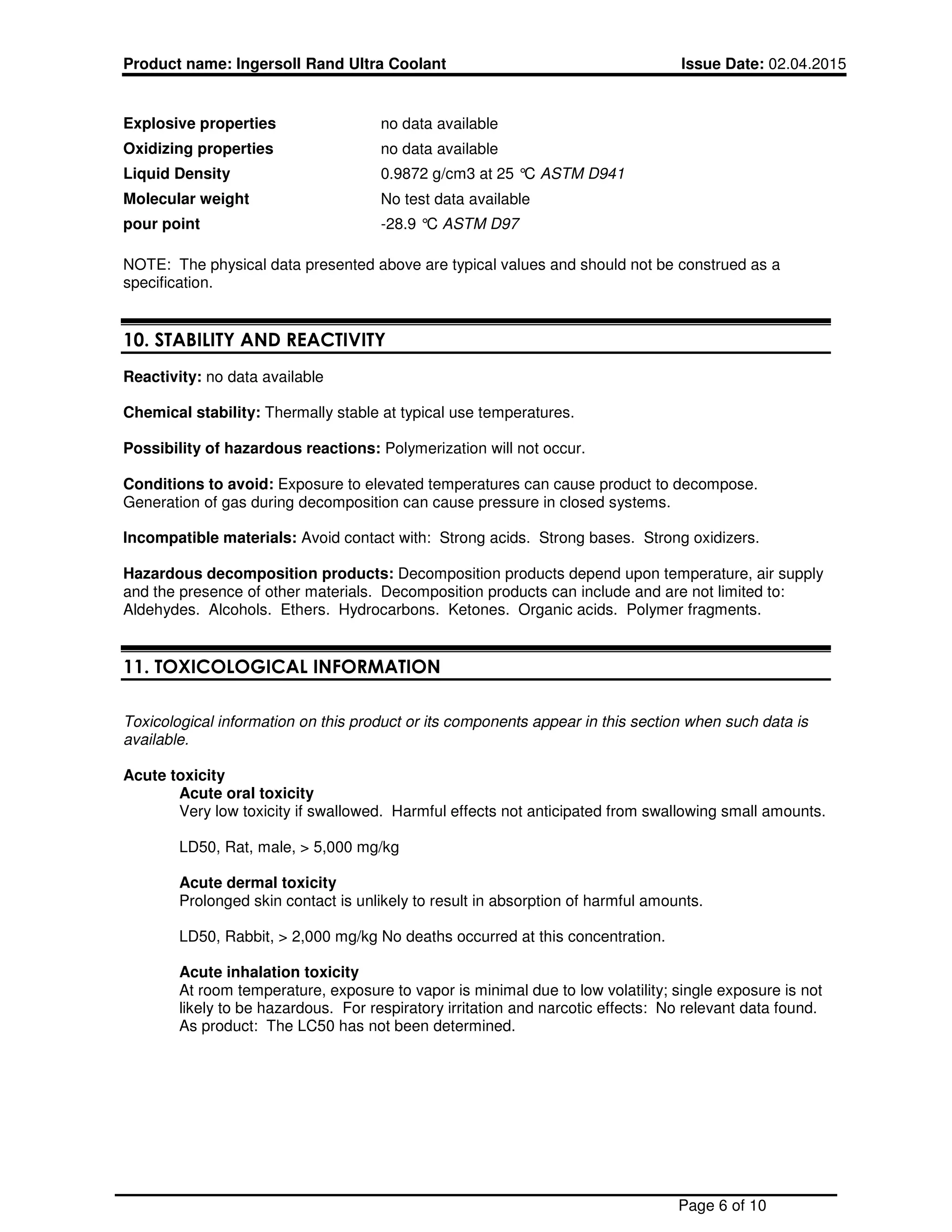 Msds ingersoll rand ultra coolant | PDF