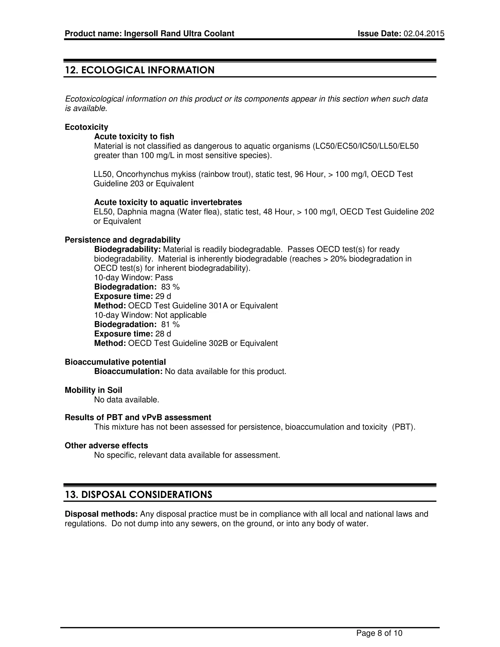 Msds ingersoll rand ultra coolant | PDF