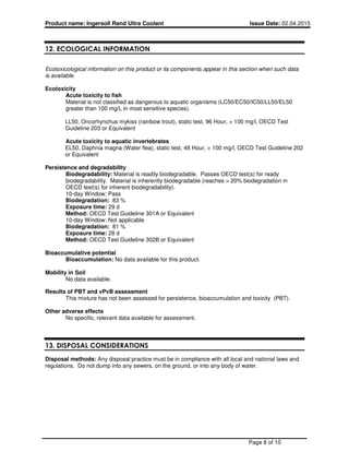 Msds ingersoll rand ultra coolant | PDF | Free Download