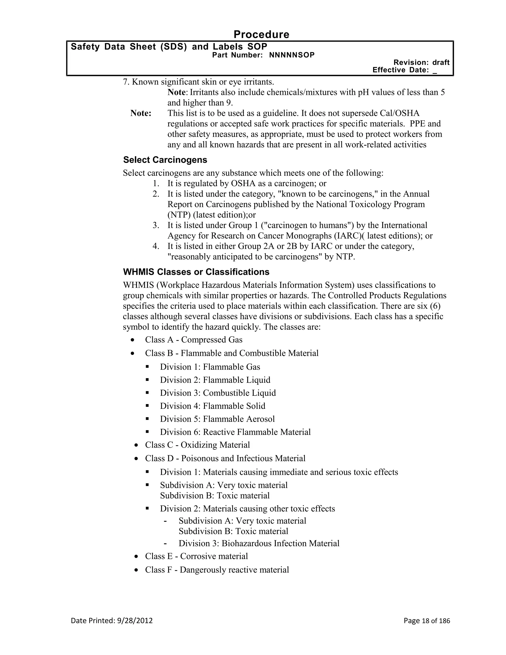 MSDS SDS labelling SOP GHS of classification labelling of chem | DOC