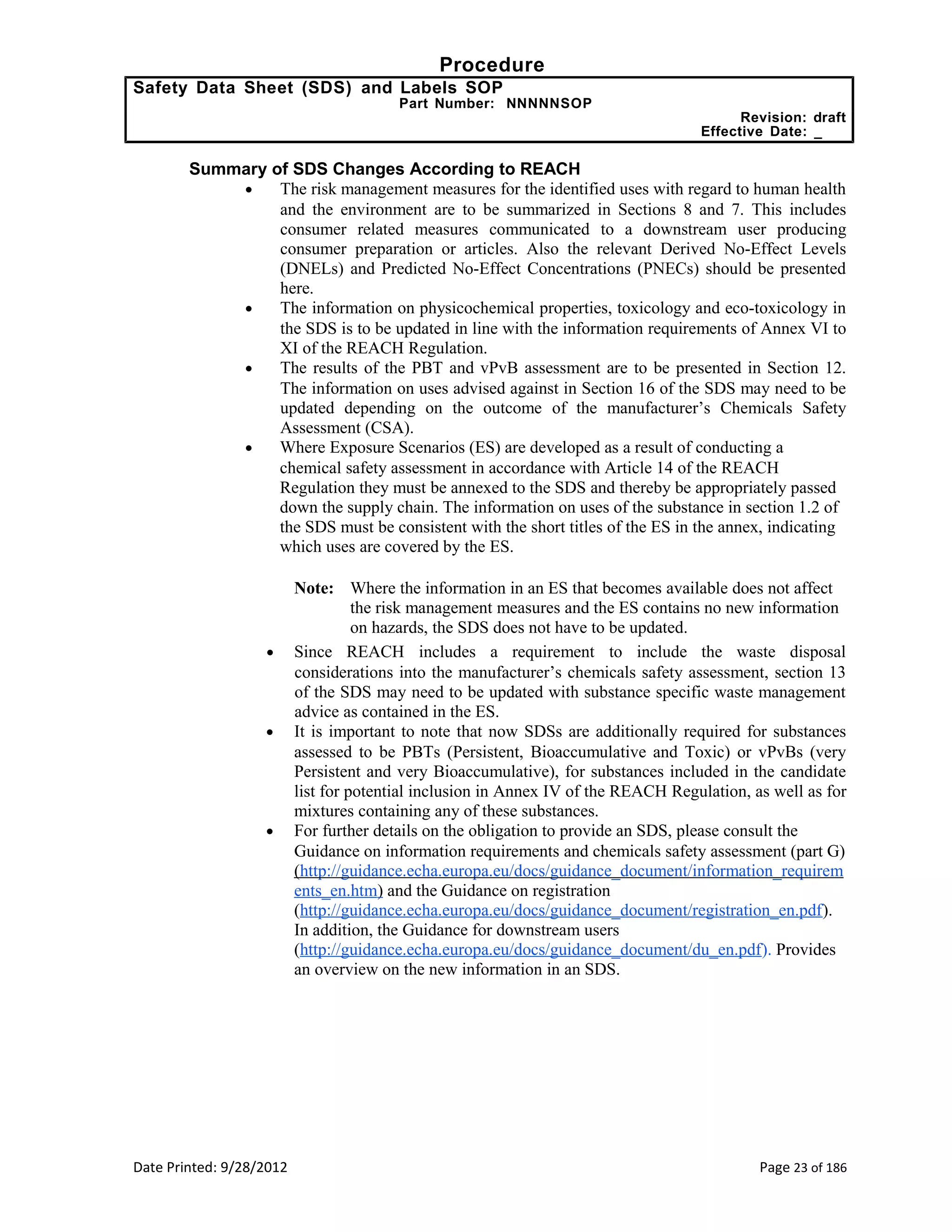 MSDS SDS labelling SOP GHS of classification labelling of chem | DOC