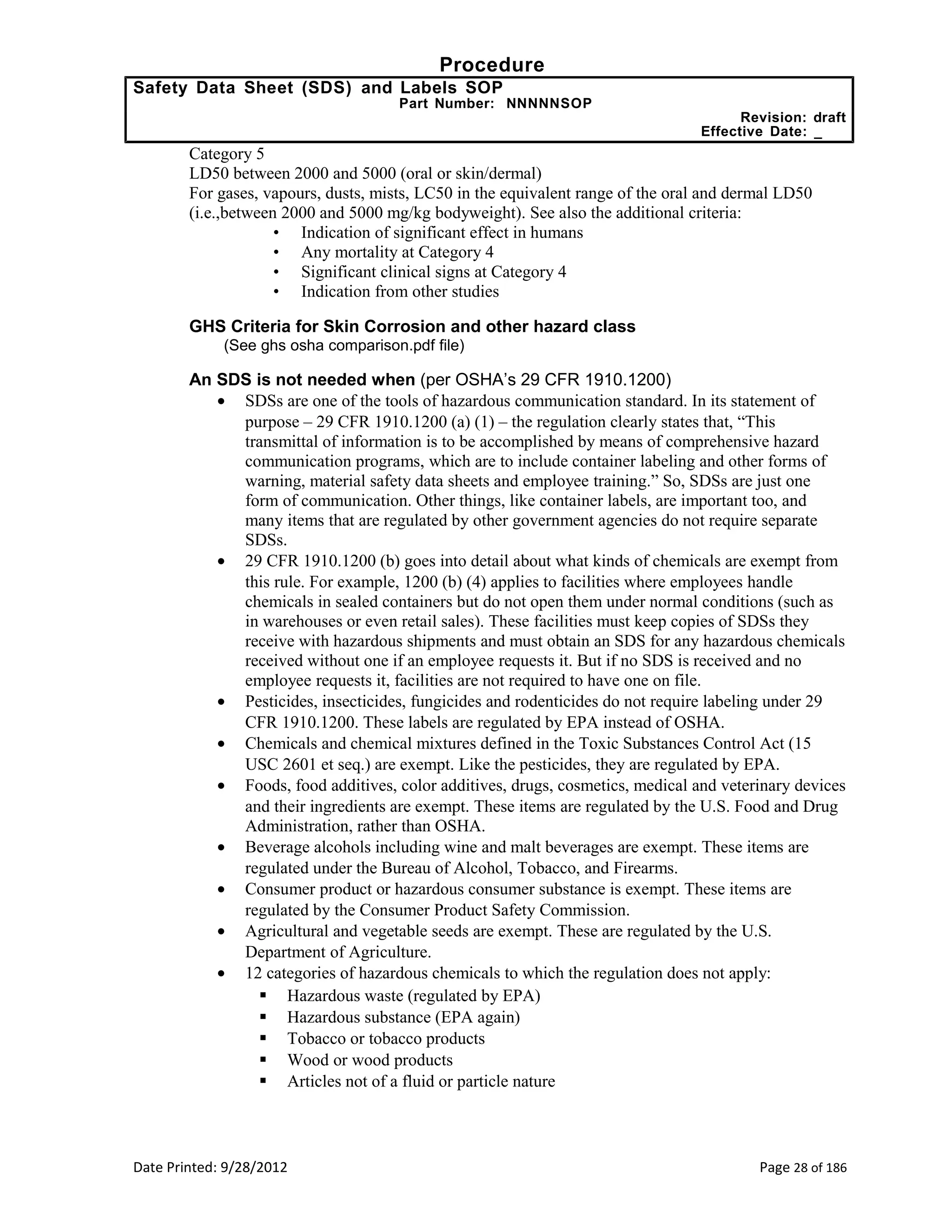 MSDS SDS labelling SOP GHS of classification labelling of chem | DOC