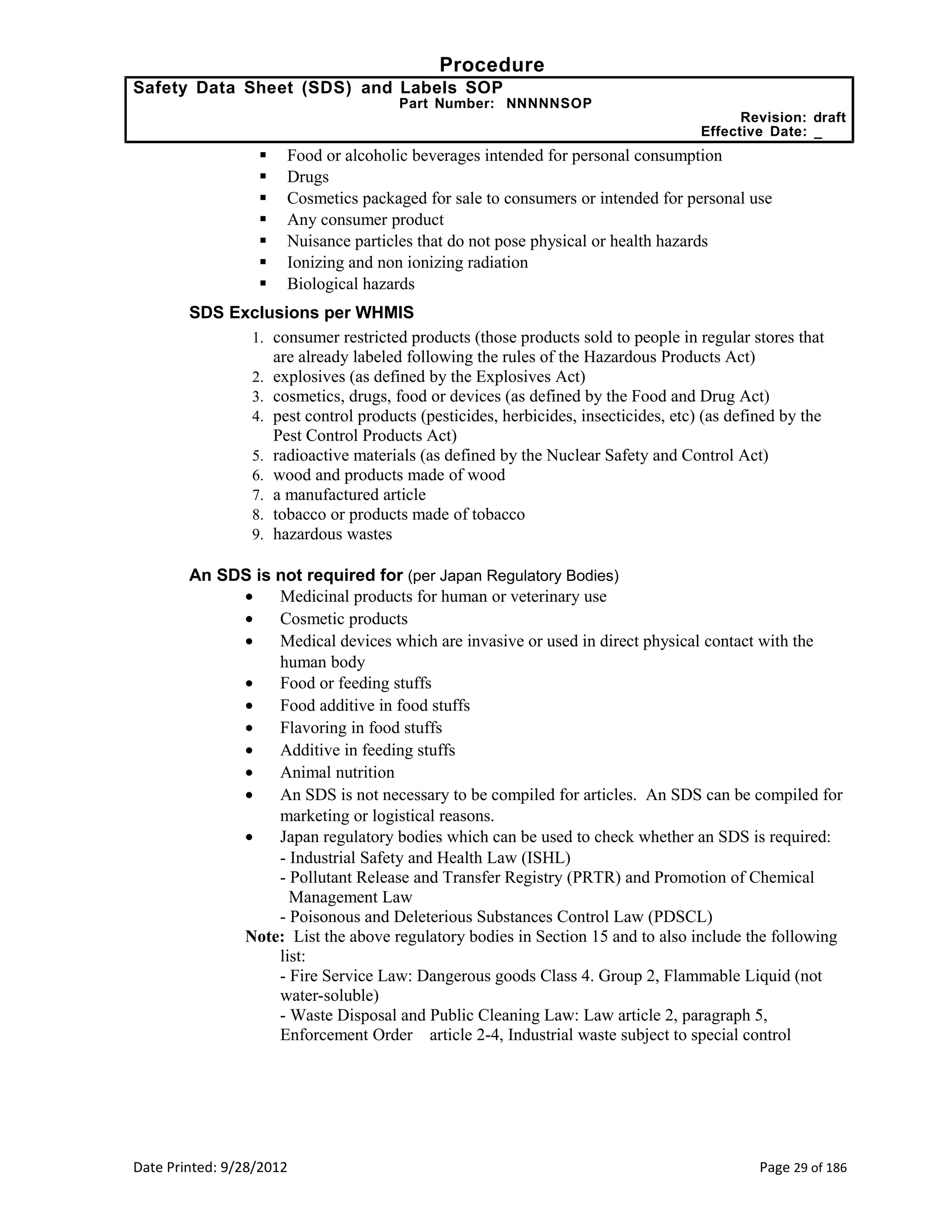 MSDS SDS labelling SOP GHS of classification labelling of chem | DOC