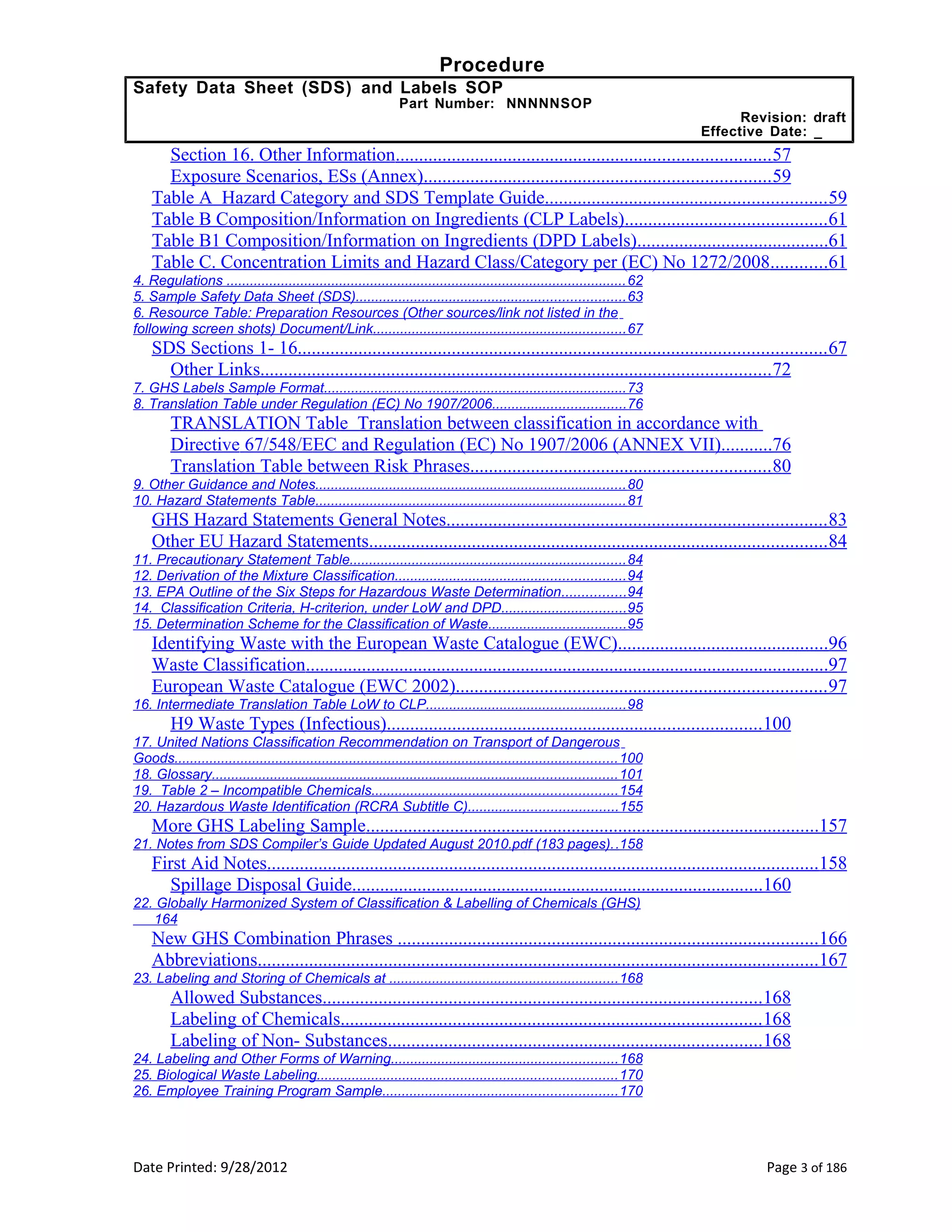 MSDS SDS labelling SOP GHS of classification labelling of chem | DOC