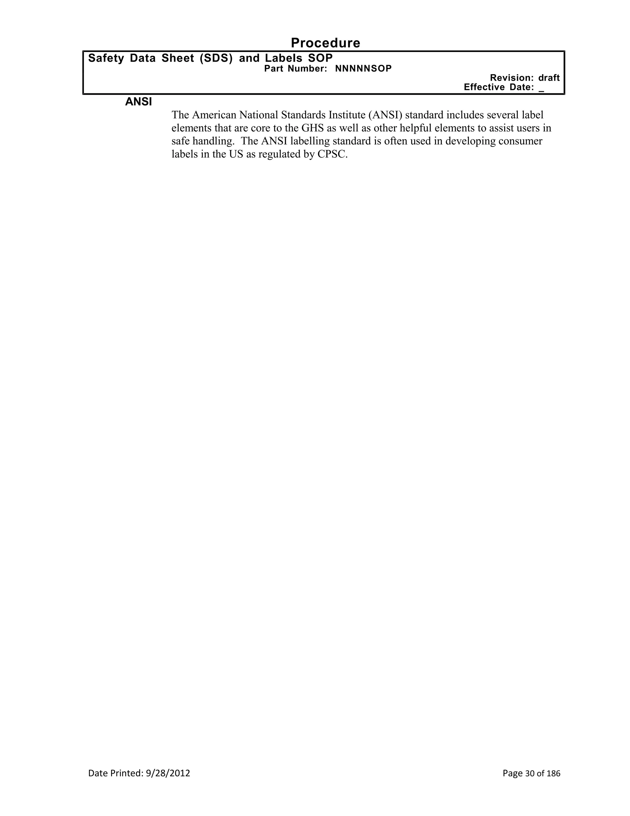 MSDS SDS labelling SOP GHS of classification labelling of chem | DOC