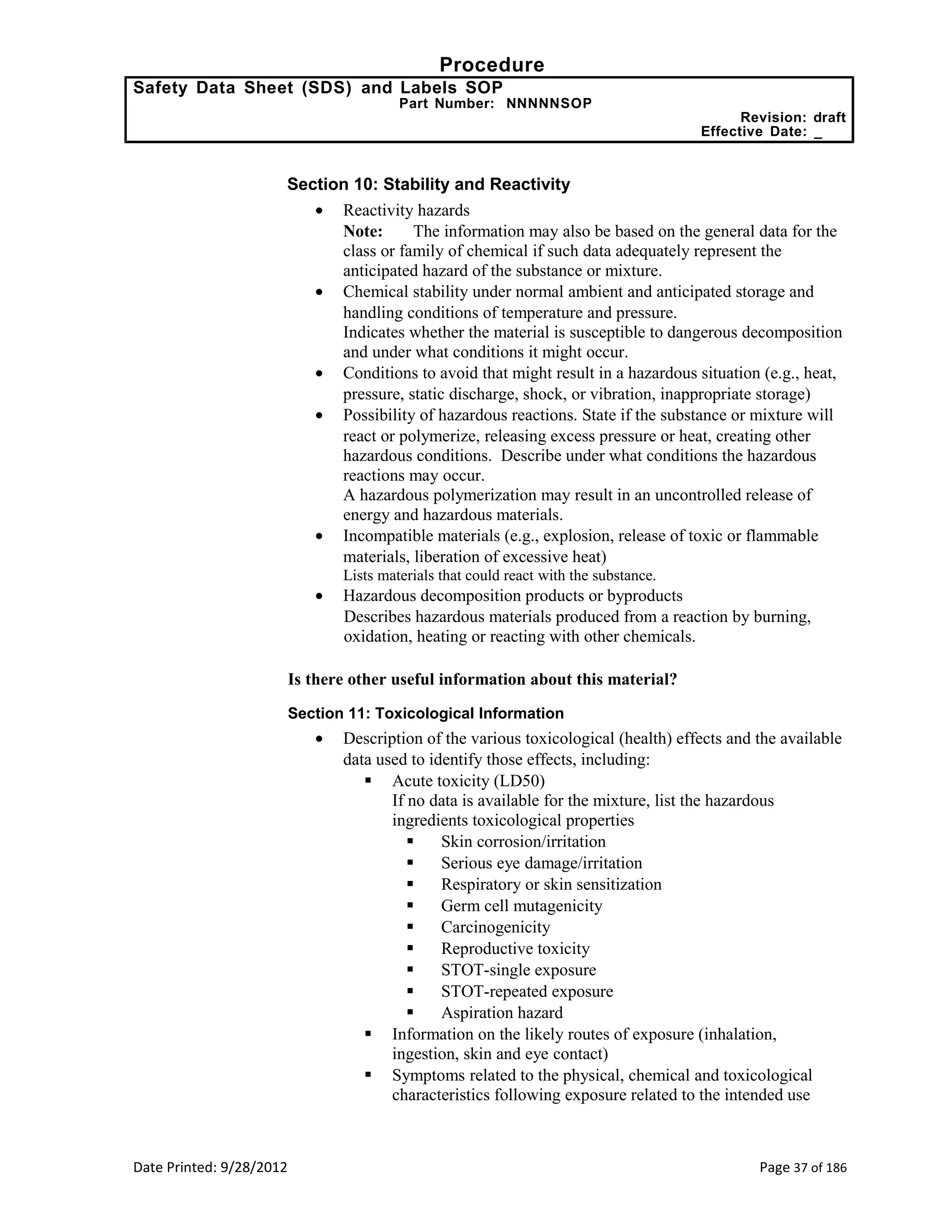 MSDS SDS labelling SOP GHS of classification labelling of chem | DOC
