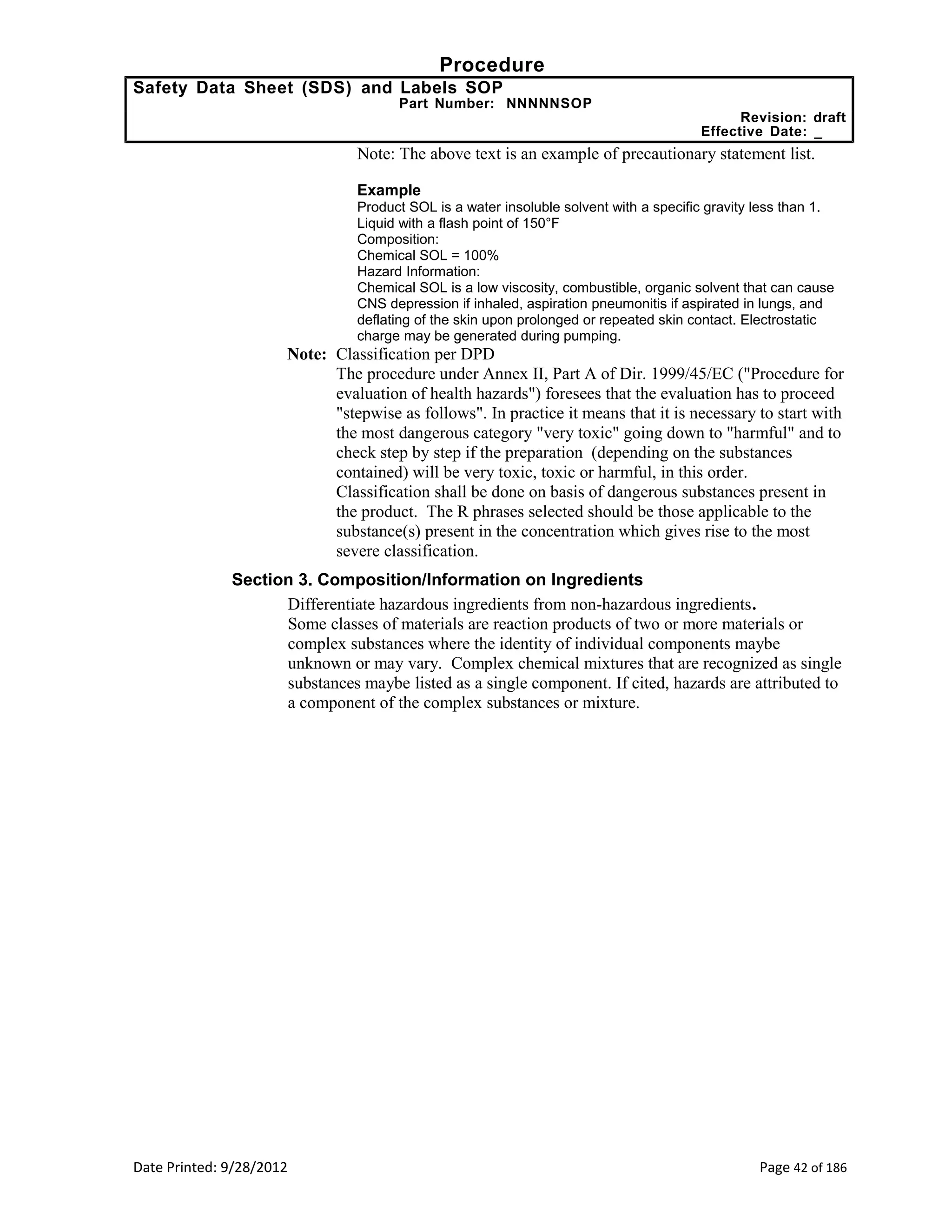 MSDS SDS labelling SOP GHS of classification labelling of chem | DOC