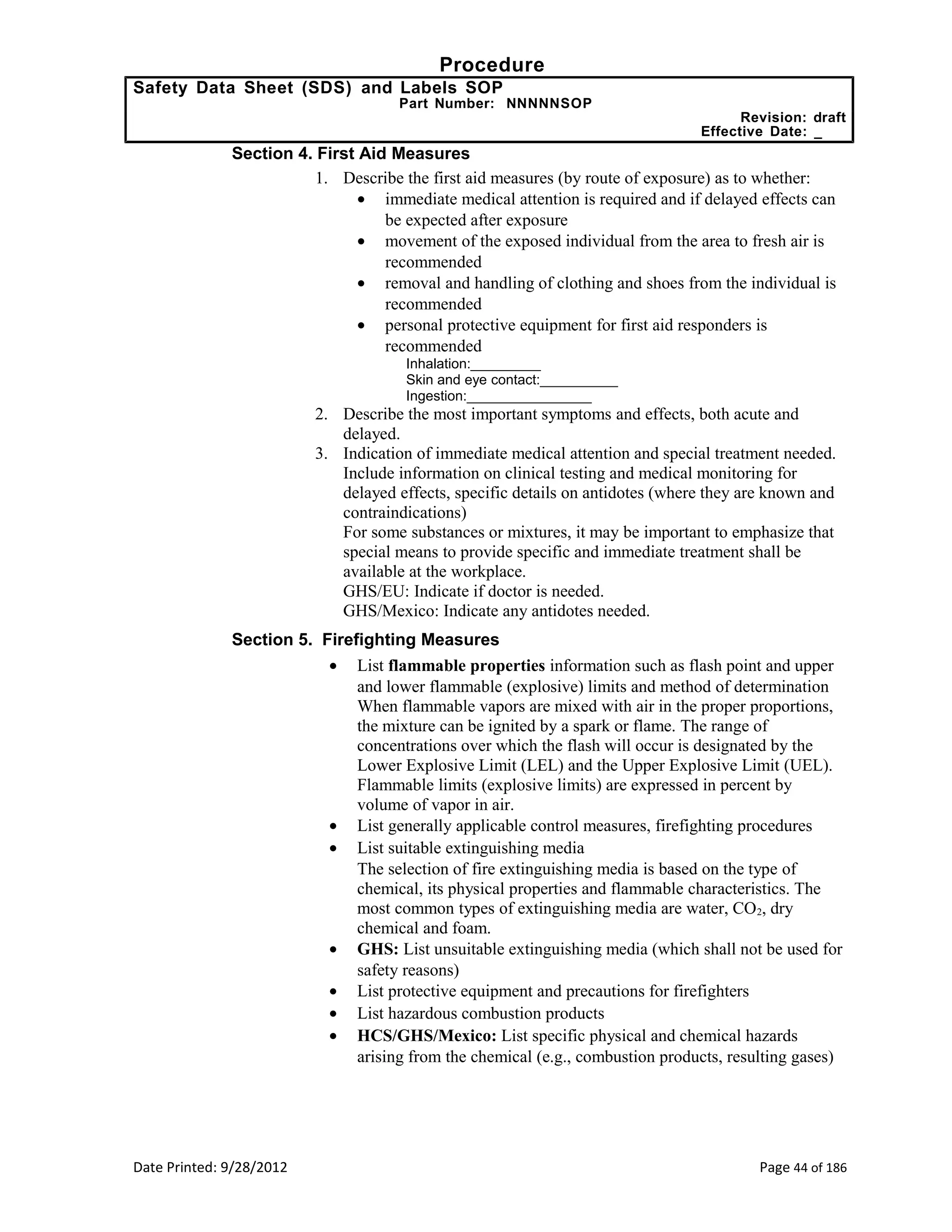 MSDS SDS labelling SOP GHS of classification labelling of chem | DOC