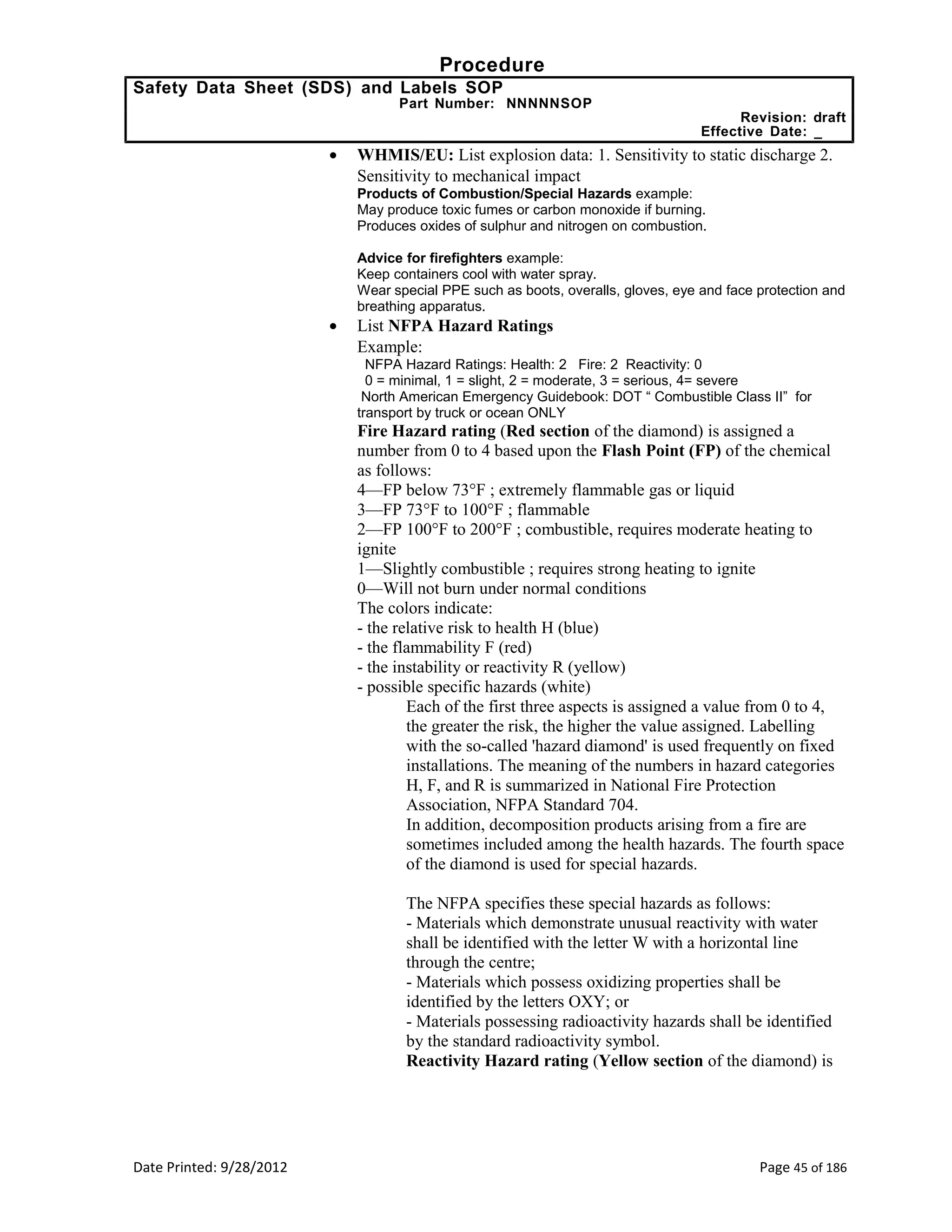 MSDS SDS labelling SOP GHS of classification labelling of chem | DOC