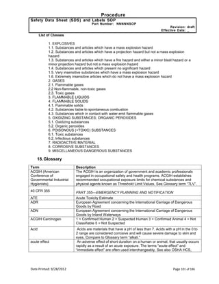MSDS SDS labelling SOP GHS of classification labelling of chem | DOC